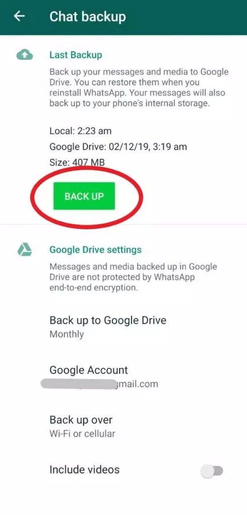 Nola egin zure WhatsApp-eko argazkien babeskopiak Google Argazkiak eta Testuak Google Drive-n 12034_7