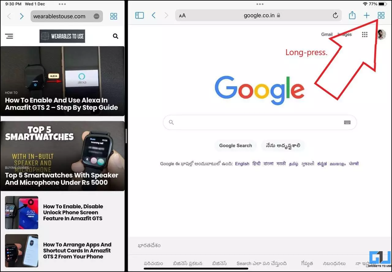 Gitt Split Screen am Safari op iPad aus