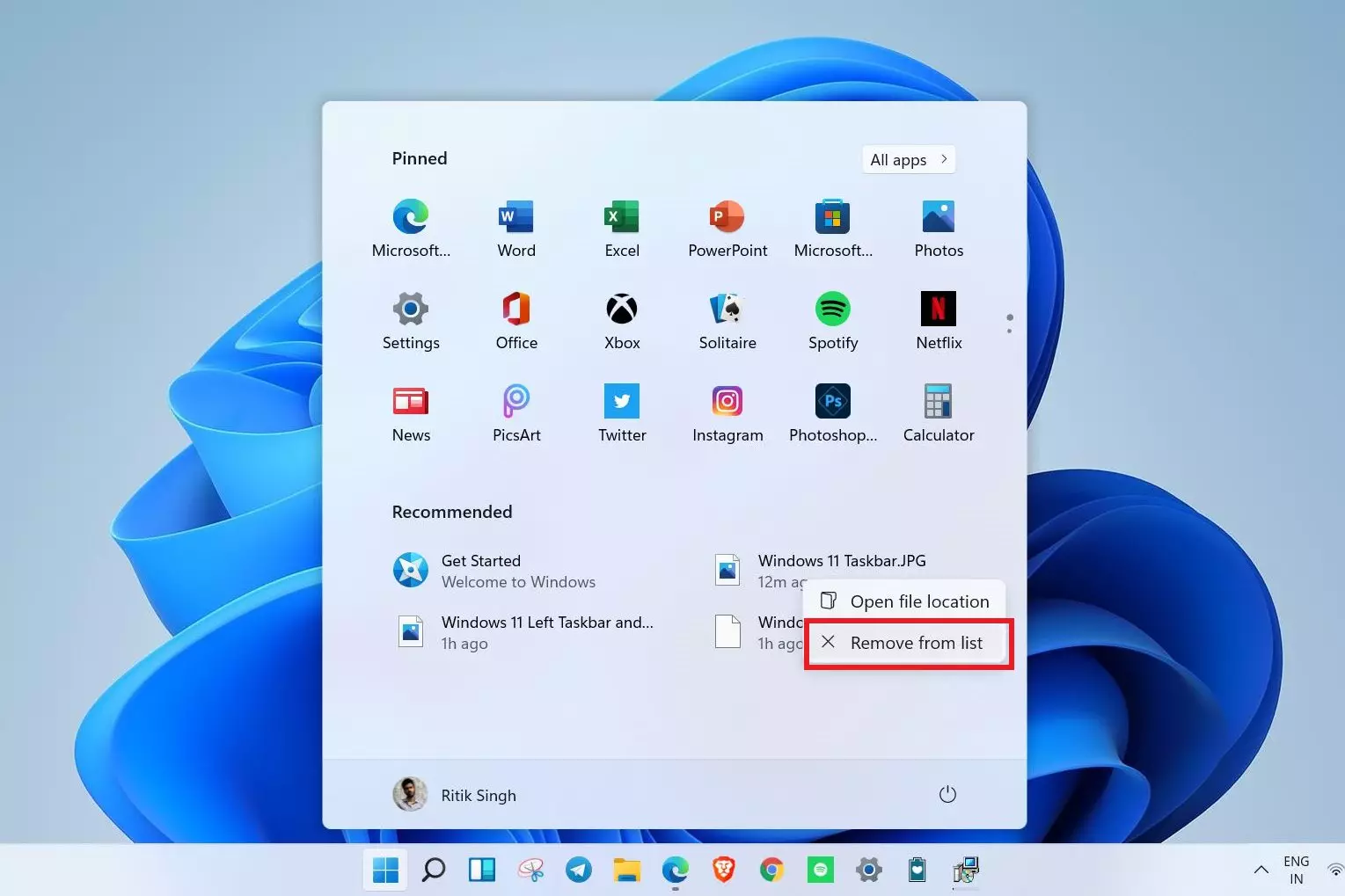 Sida looga saaro faylalka lagu taliyay ee ku jira Start Menu ee Windows 11 27722_6