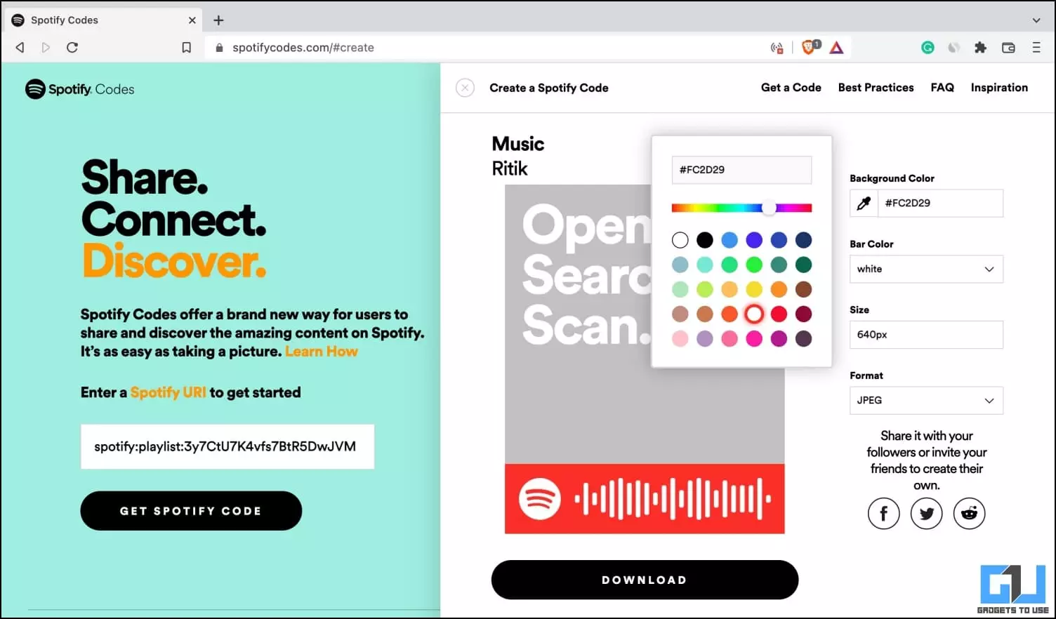 تخصيص Spotify Code Color