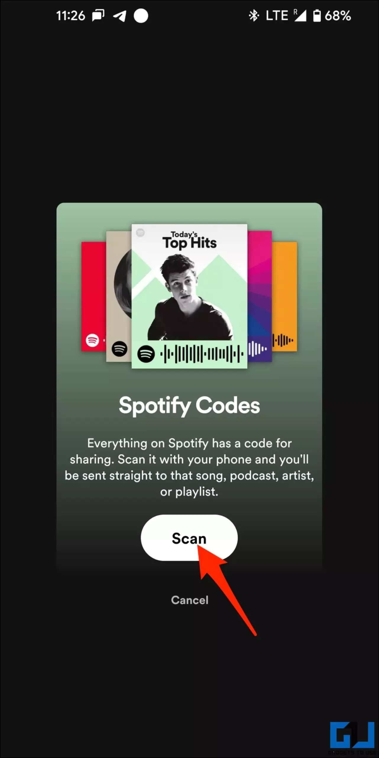 Telefonda Spotify koduny skanirläň