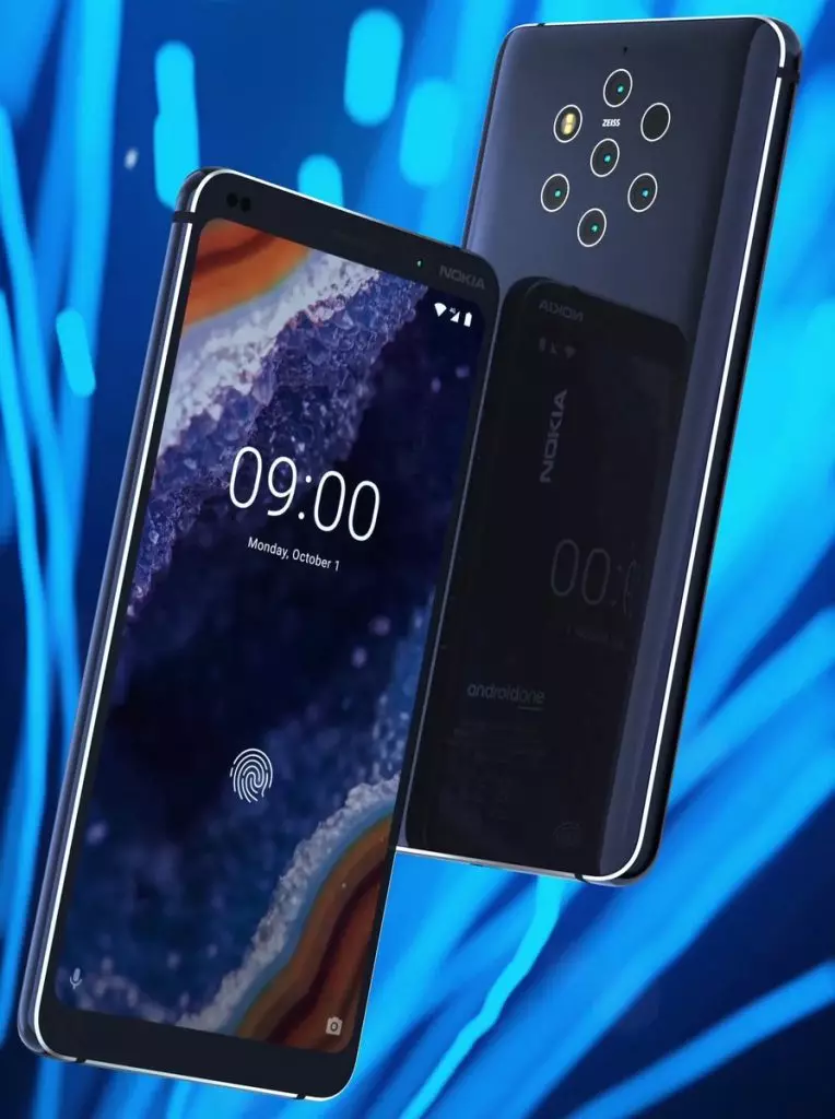 Toleo la kwanza la vyombo vya habari la Nokia 9 linaonyesha kamera ya lenzi ya Penta na kihisi cha vidole vya ndani ya onyesho 33509_1