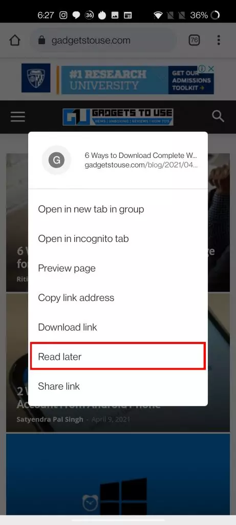 Wolle jo artikels letter lêze oer Chrome? Hjir is hoe't jo Chrome Reading List ynskeakelje op Android 34879_6