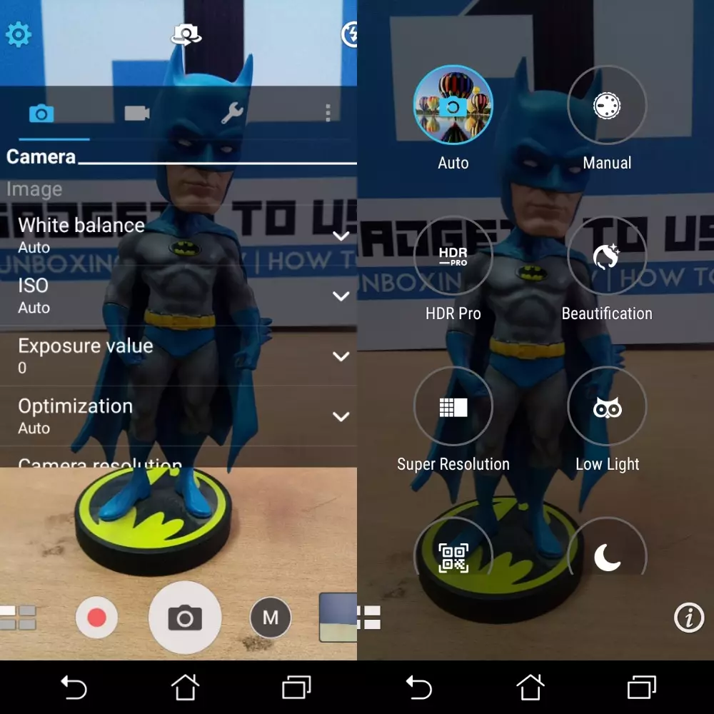Asus Zenfone 3s Max Camera-gebruikersinterface