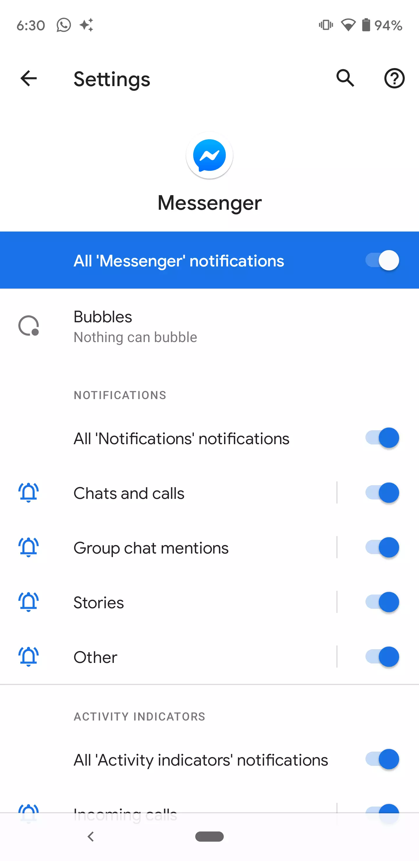 Aktiveer Chat Bubbles in Android 11