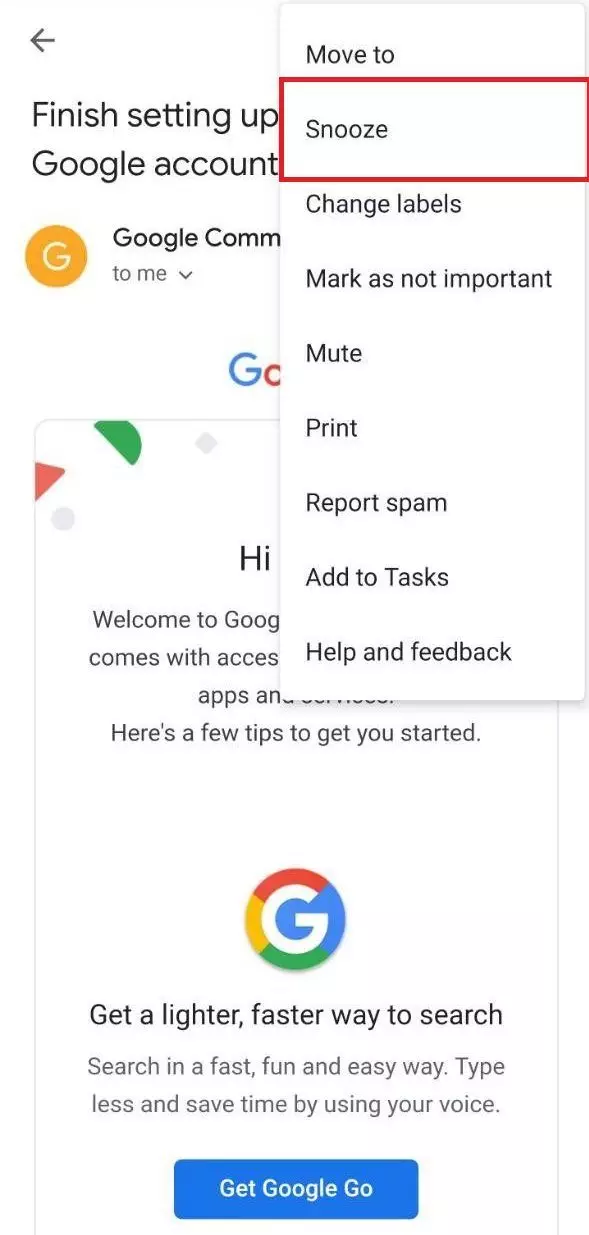 Schlummern in der Google Mail-App