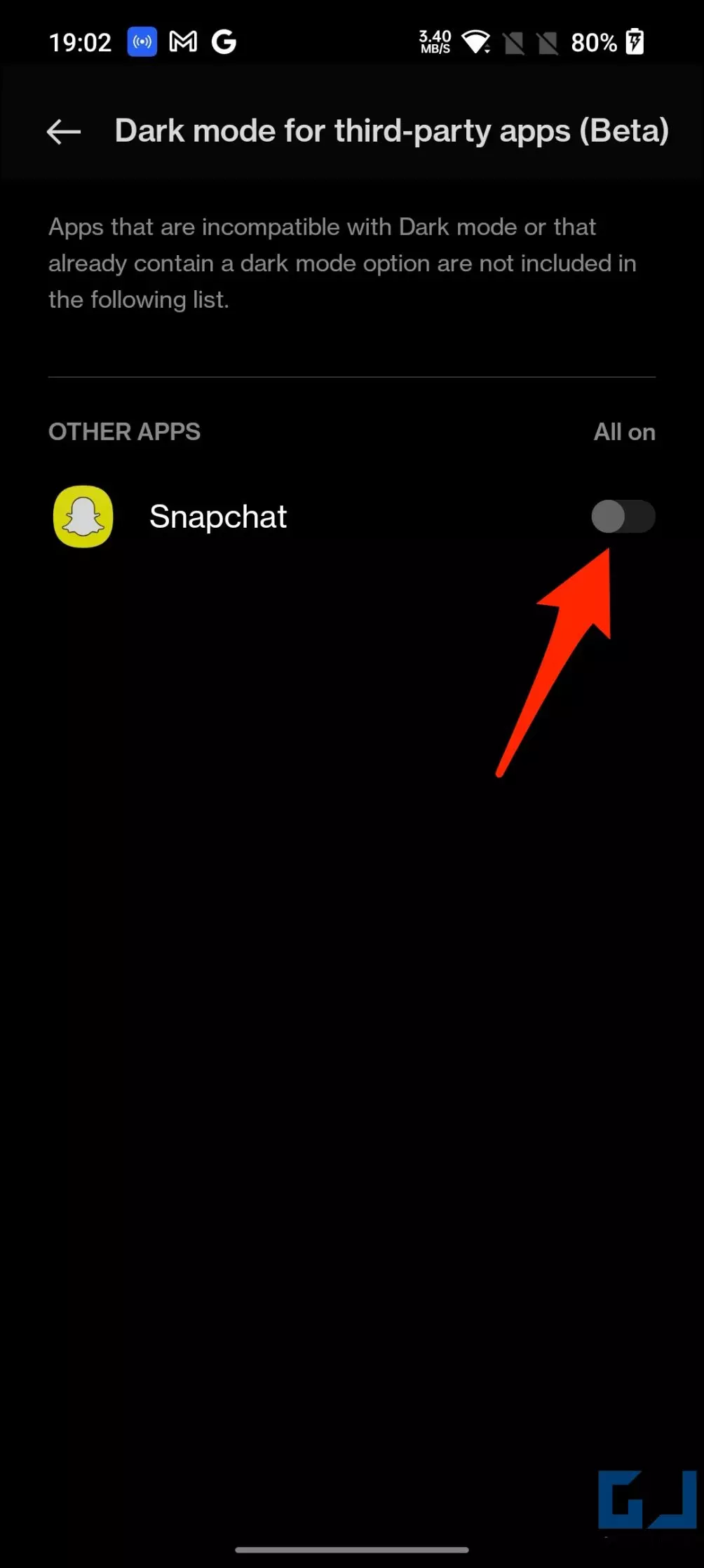 Vynútiť tmavý režim Snapchat Android