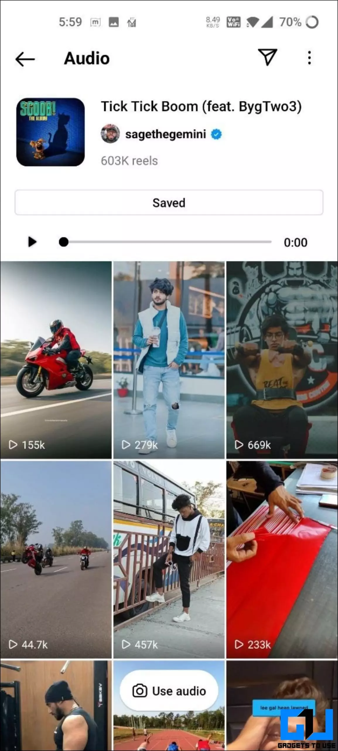 Instagram အက်ပ်တွင် Reel Audio ကို သိမ်းဆည်းပါ။