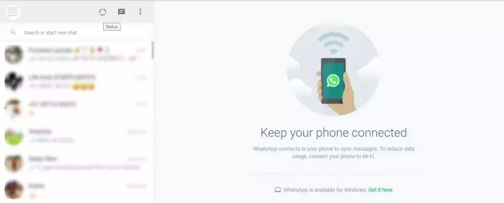 Funzionalità di stato del desktop di Whatsapp